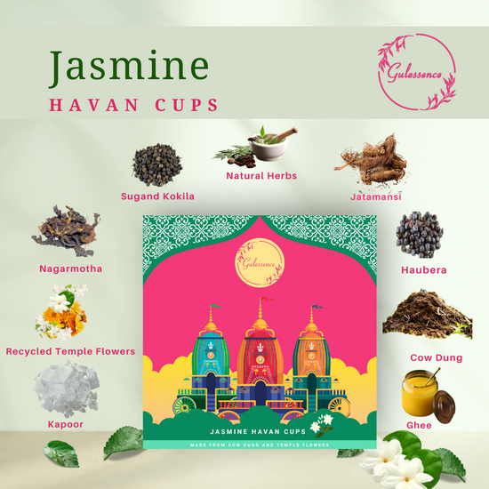 Jasmine Havan Cups | Made from Cow dung & Temple Flower | Gulessence